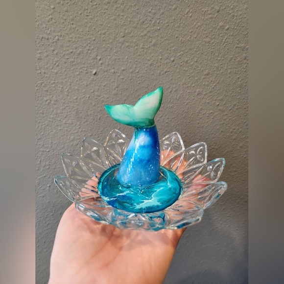Storage & Organization | Upcycled Vintage Glass Dish With Resin Mermaid ...